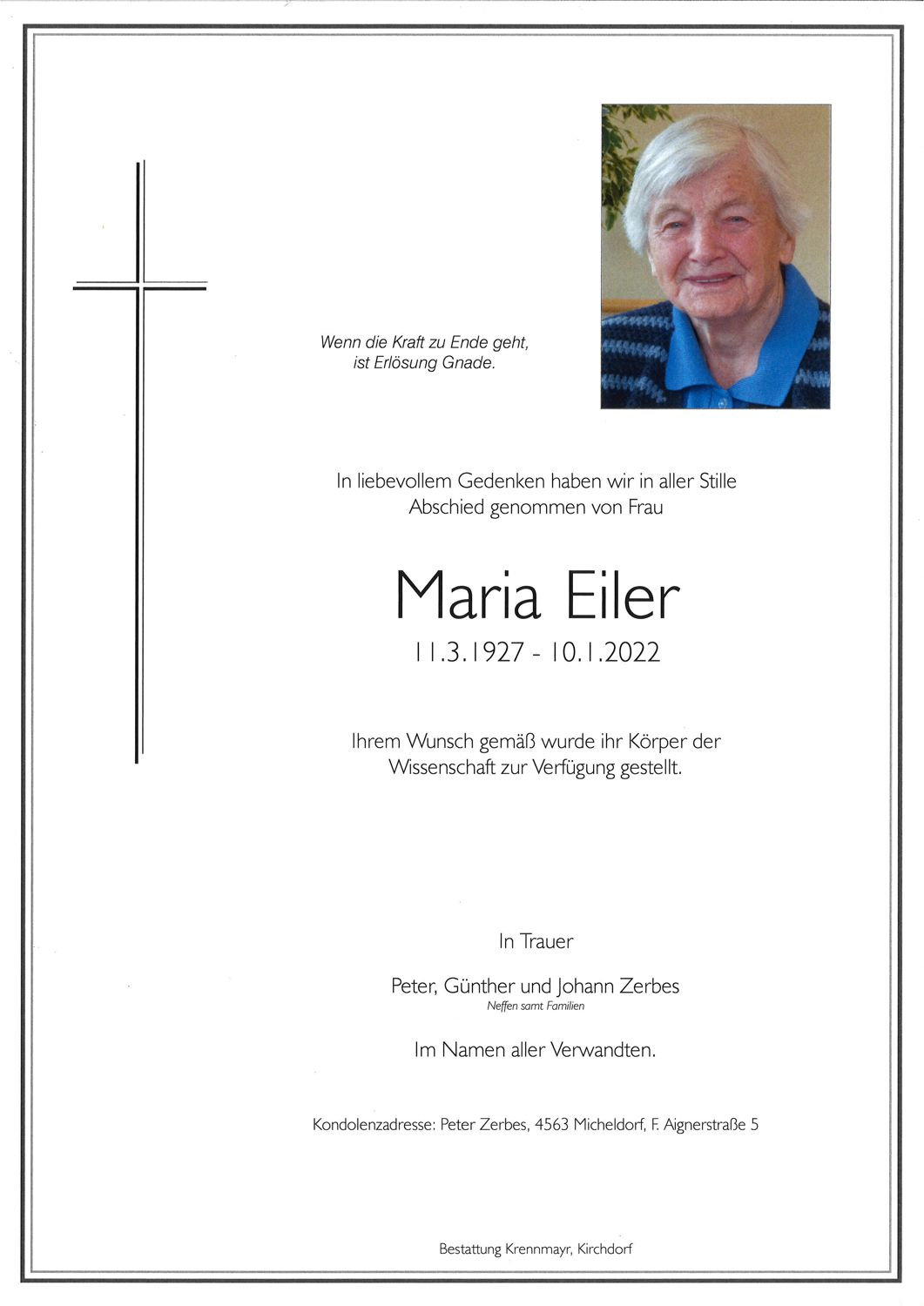 Todesfall Maria Eiler